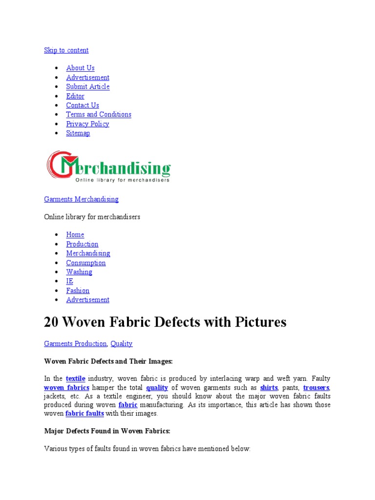 20 Woven Fabric Defects With Pictures | PDF | Weaving | Textiles