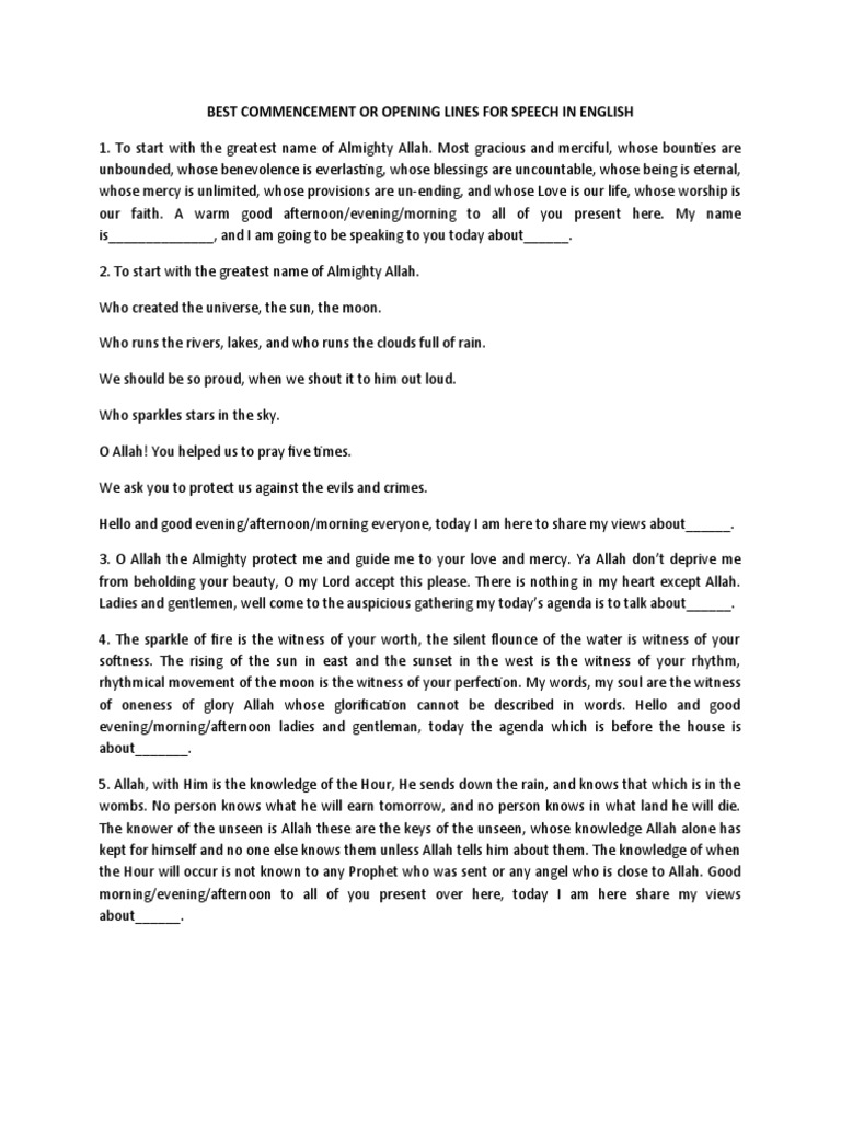 Best Commencement or Opening Lines For Speech in English | PDF ...