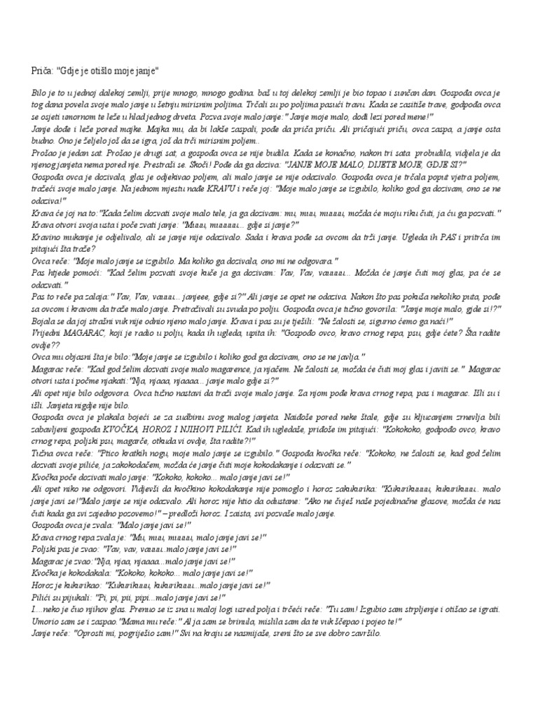 Priča Gdje Je Otišlo Moje Malo Janje | PDF