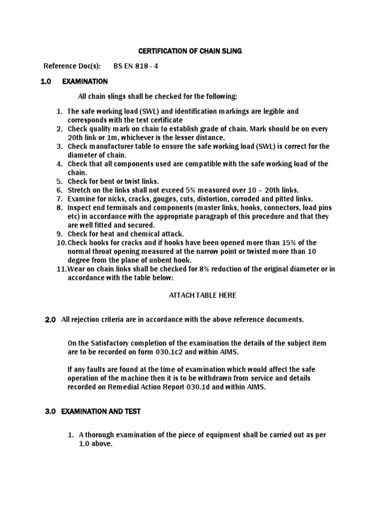 Chain Sling Certification and Inspection | PDF | Technology & Engineering