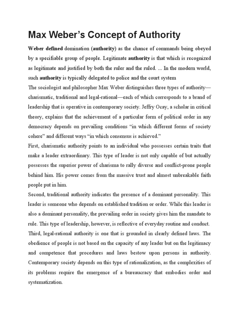 Max Weber's Concept of Authority | PDF | Max Weber | Leadership