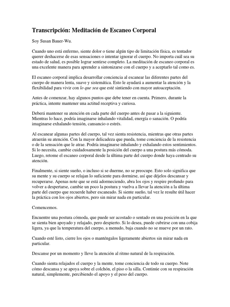 Body Scan Meditation Transcript ES | PDF | Pie | Mano