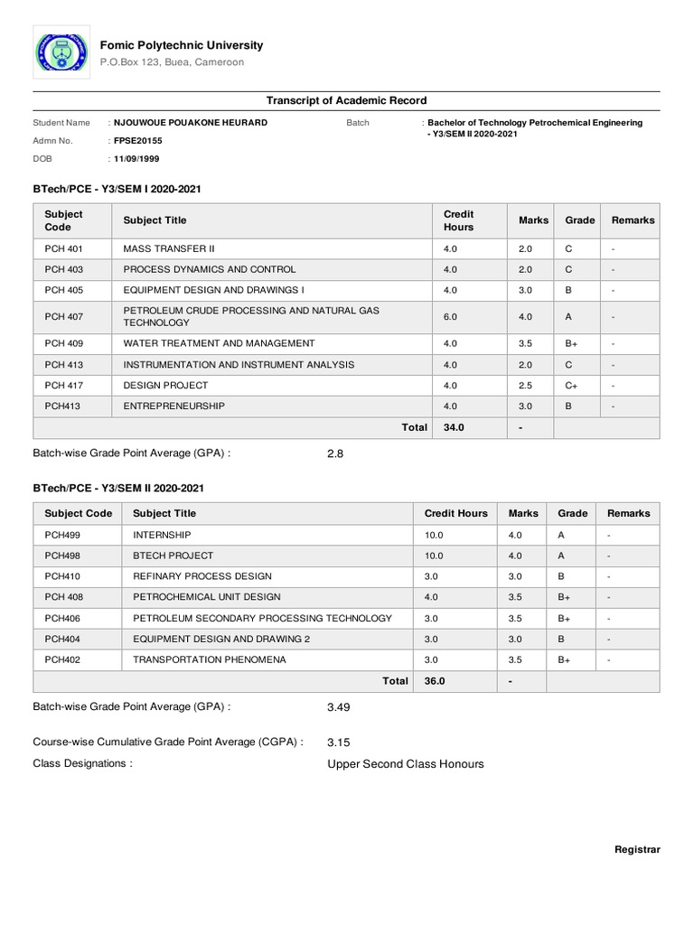 Student Transcript PDF | PDF | Petroleum | Academia