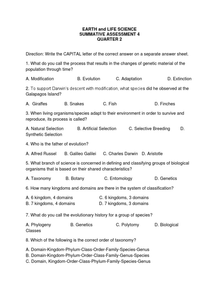 Earth and Life Science Summative Assessment 4 Quarter 2 | PDF ...