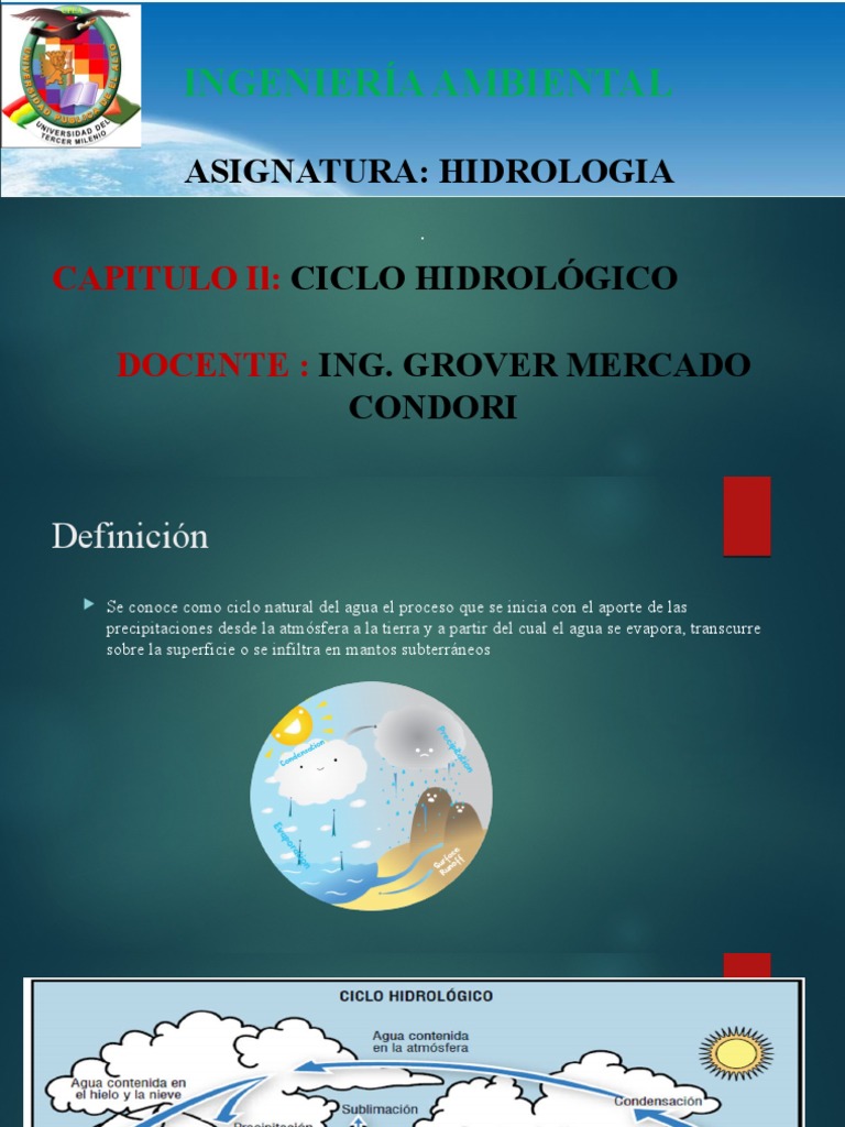 Materia de Hidrologia Clase 2 | PDF | Agua | El ciclo del agua Materia de Hidrologia Clase 2 | PDF | Agua | El ciclo del agua