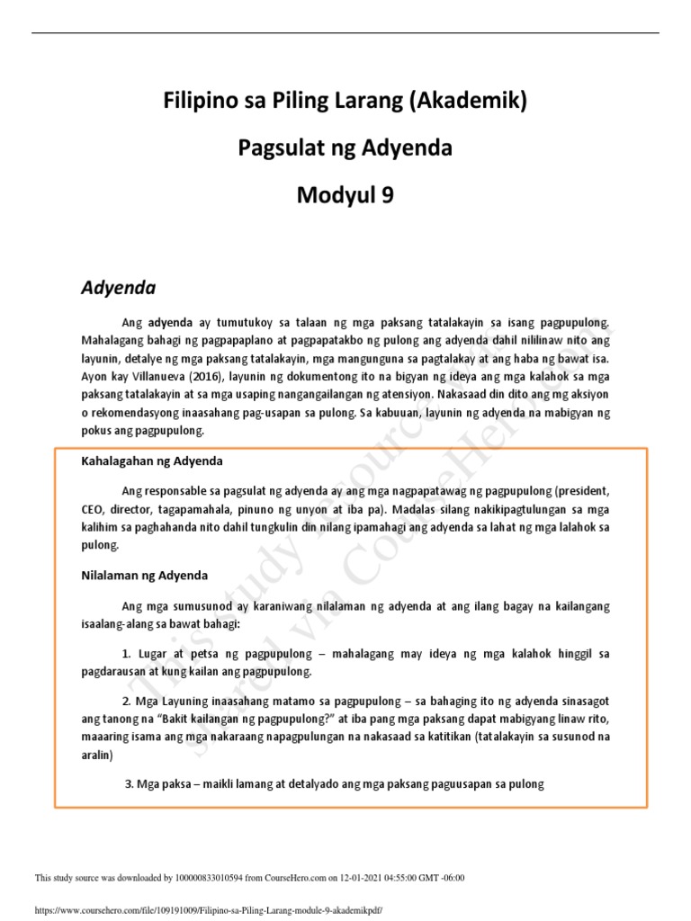 Filipino Sa Piling Larang Module 9 Akademik PDF | PDF
