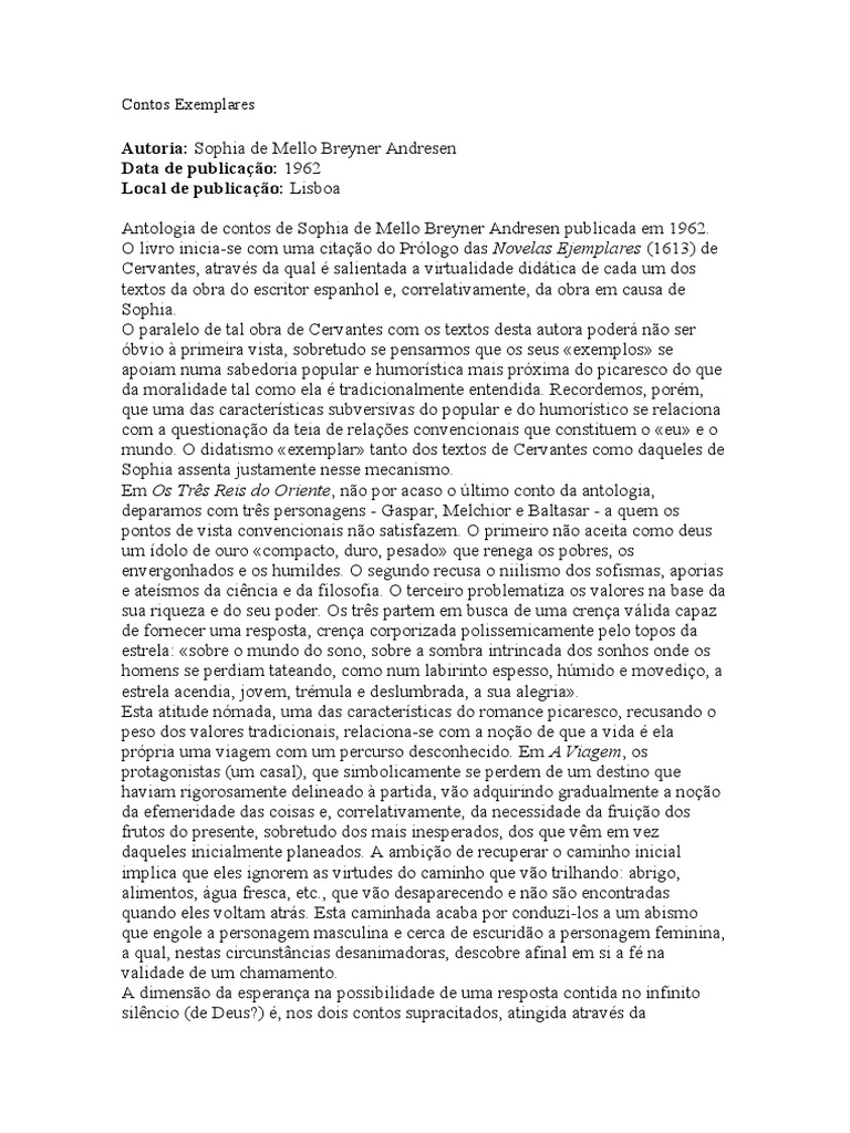 Contos Exemplares de Sophia Breyner | PDF | Contos