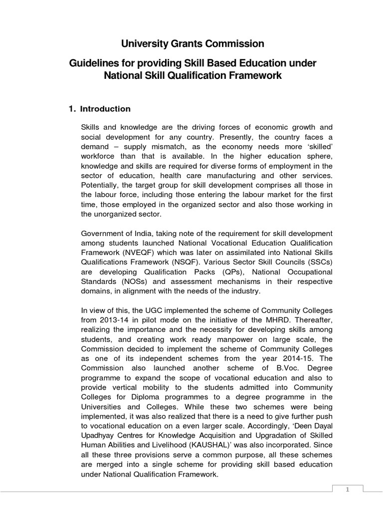 Guidelines For Providing Skill Based Education Under NSQF | PDF ...