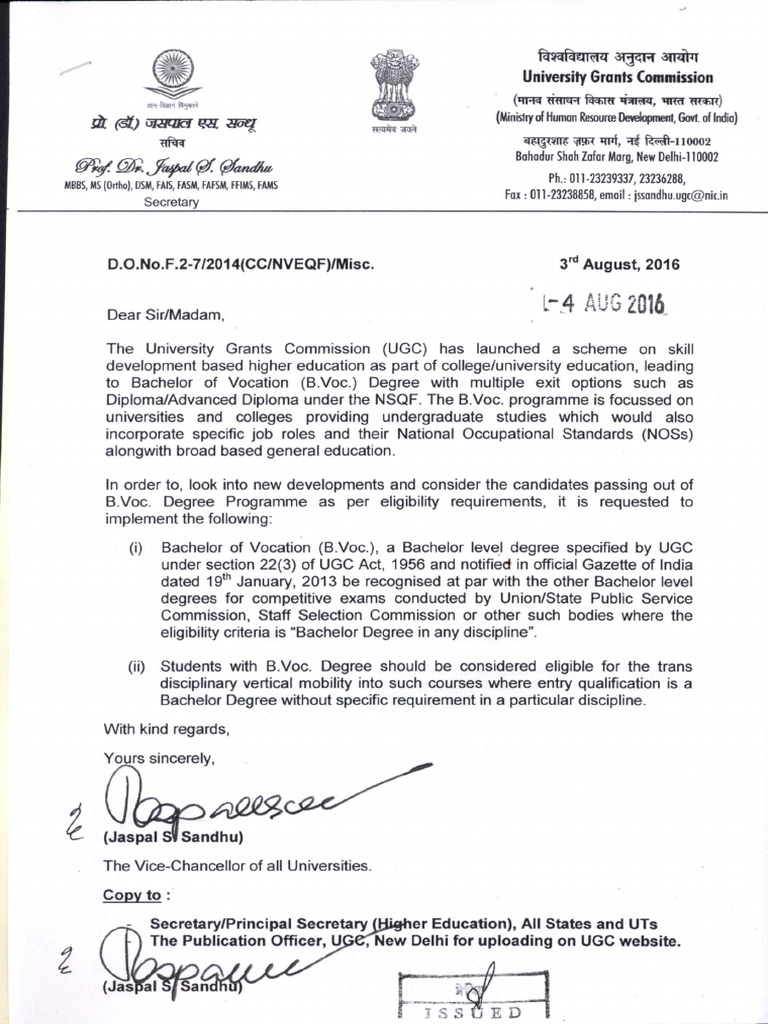 UGC-letter-reg-B.Voc Equivalence To Other Ug Degree | PDF