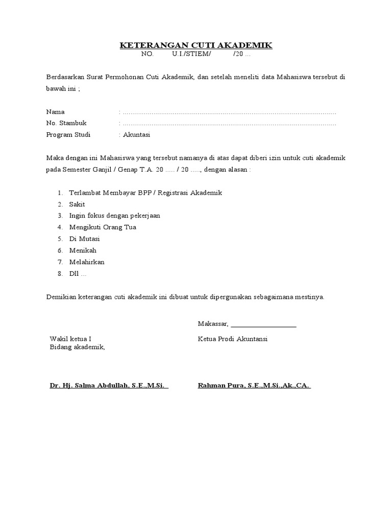 Surat Keterangan Cuti Akademik | PDF