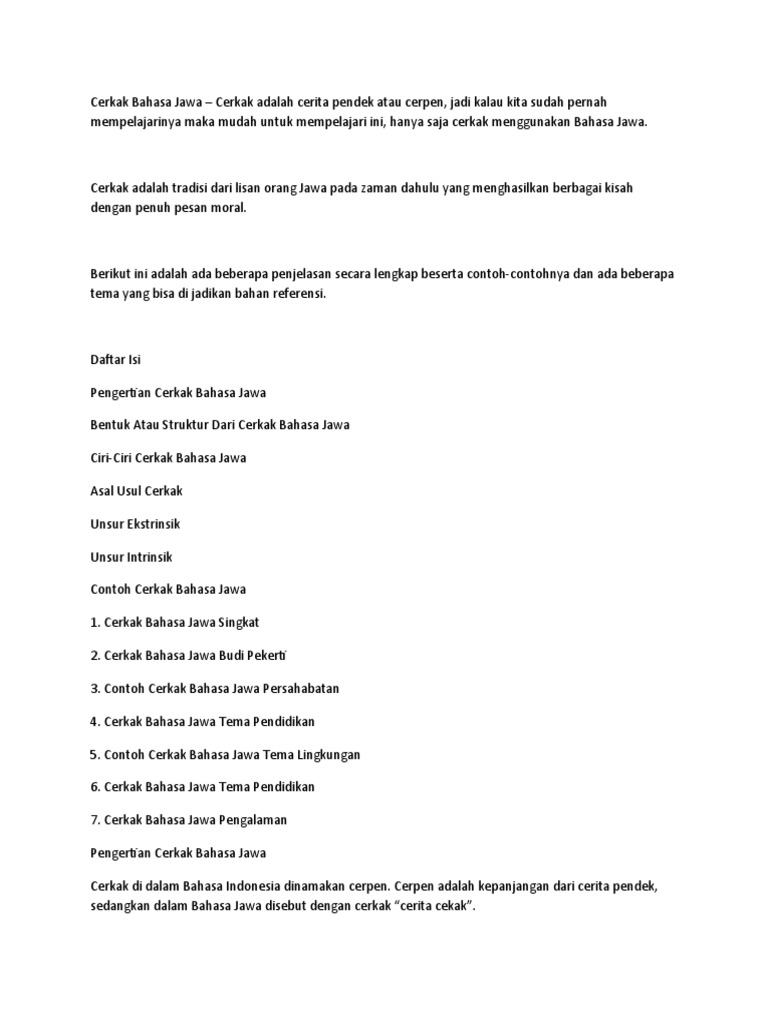 Pengertian dan Contoh Cerkak Jawa | PDF | Fiksi Umum