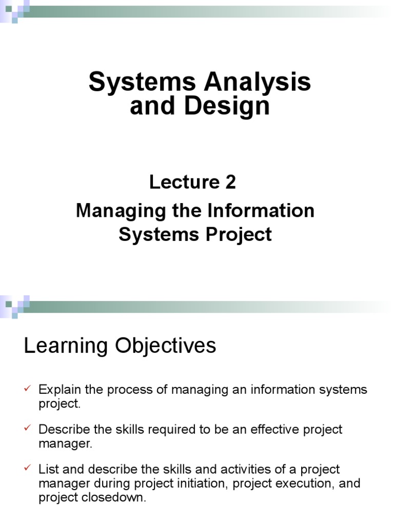 Systems Analysis and Design: Managing The Information Systems Project ...