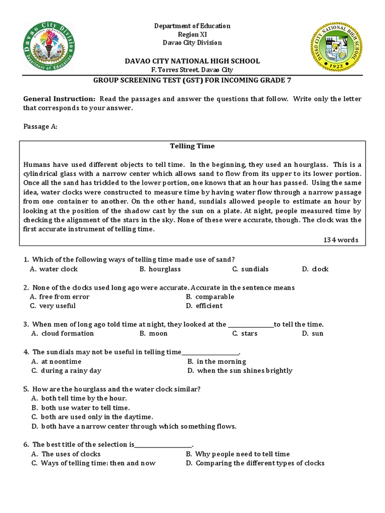 Group Screening Test GST | PDF | Hour | Human Nose