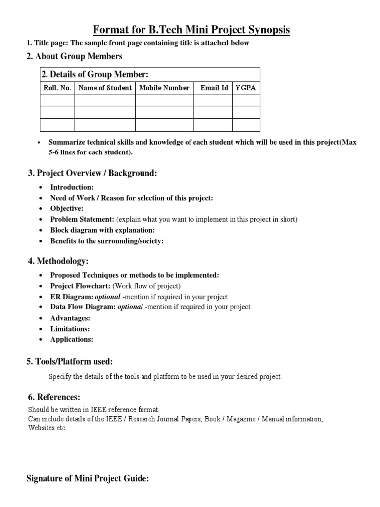 Format of Synopsis of MiniProject 1 | PDF | Books | Computing
