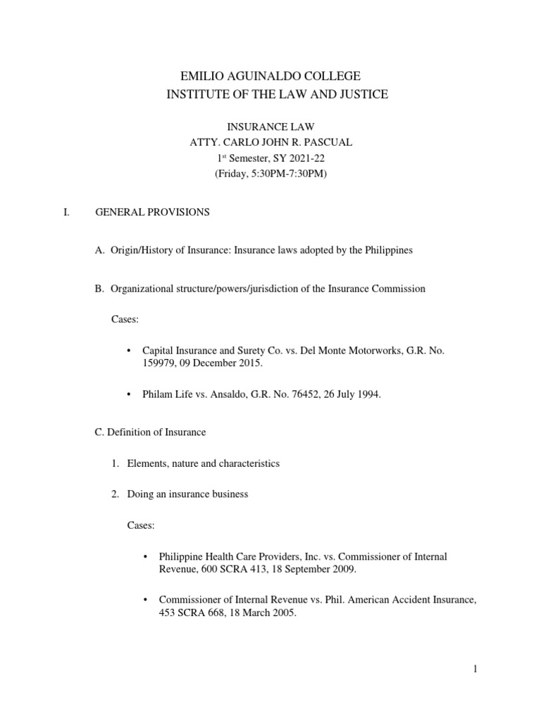 Atty. Carlo John Pascual - Insurance Law Syllabus (EAC-SOL) | PDF ...