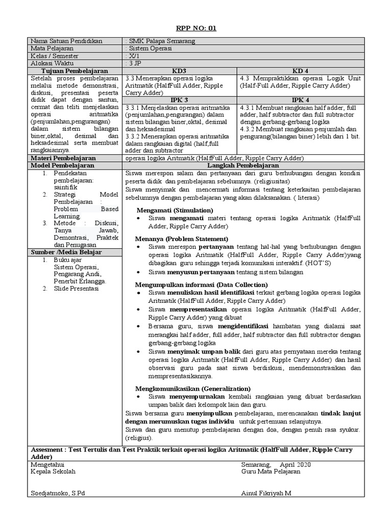 RPP 3.3 Operasi Logika Aritmatik (HalfFull Adder, Ripple Carry Adder) | PDF