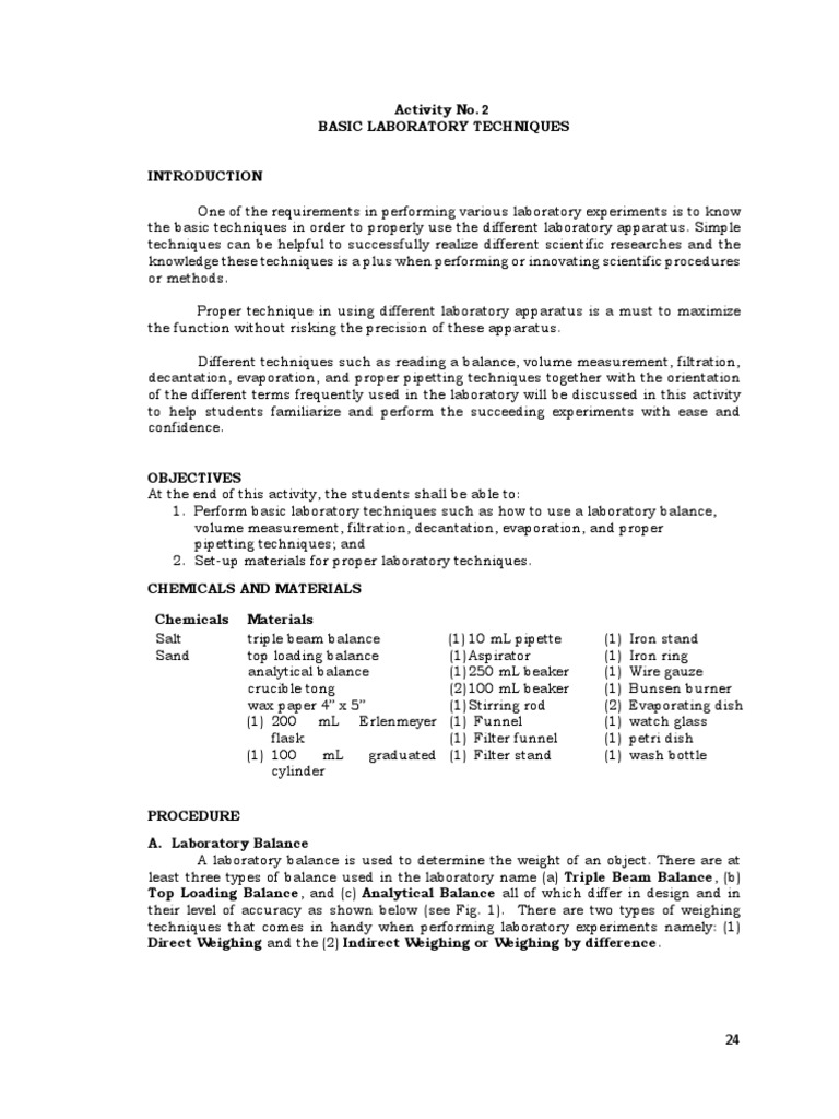 4 Basic Laboratory Techniques | PDF | Filtration | Weighing Scale