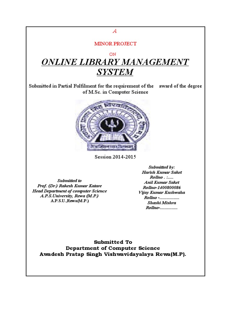 An Online Library Management System: A Project Report Submitted for the ...