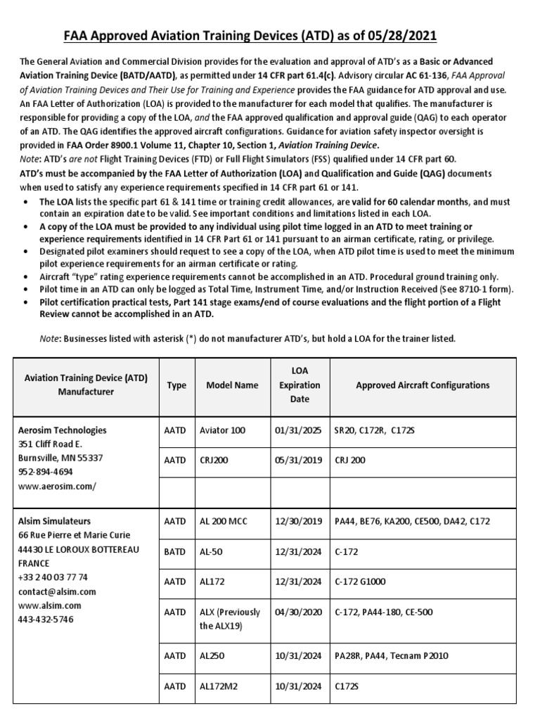 FAA Approved Airplane ATDs | PDF | Federal Aviation Administration ...