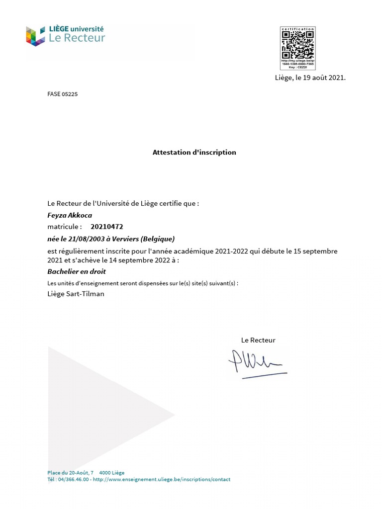 Attestation D'inscription | PDF