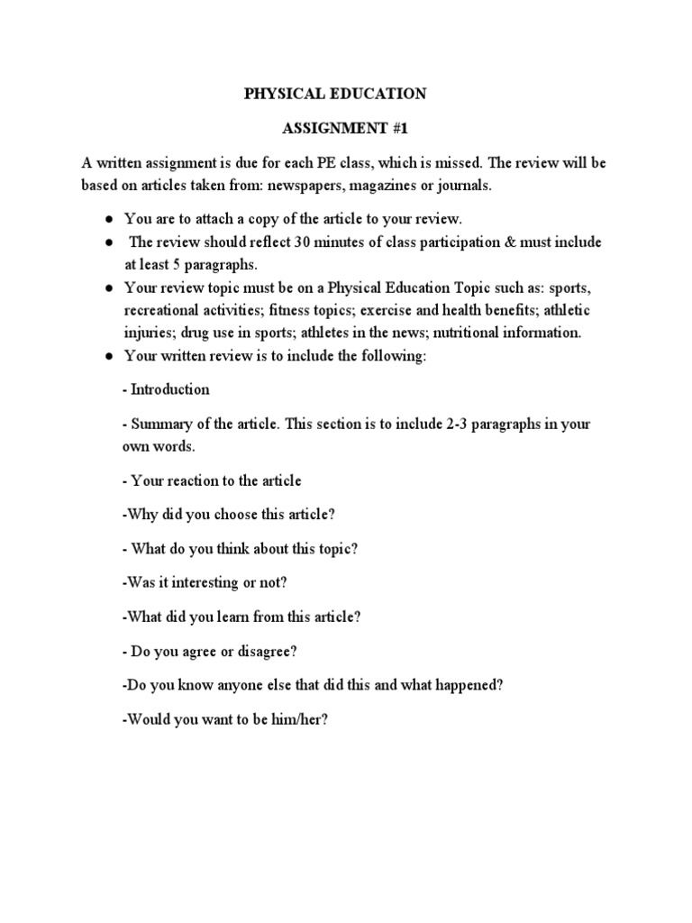 Physical Education Assignment #1 | PDF | Physical Fitness | Physical ...