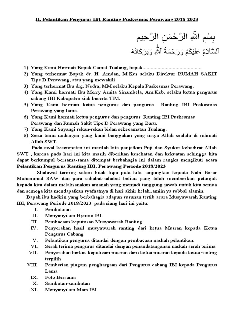 Pelantikan Pengurus IBI Ranting 2018-2023 | PDF