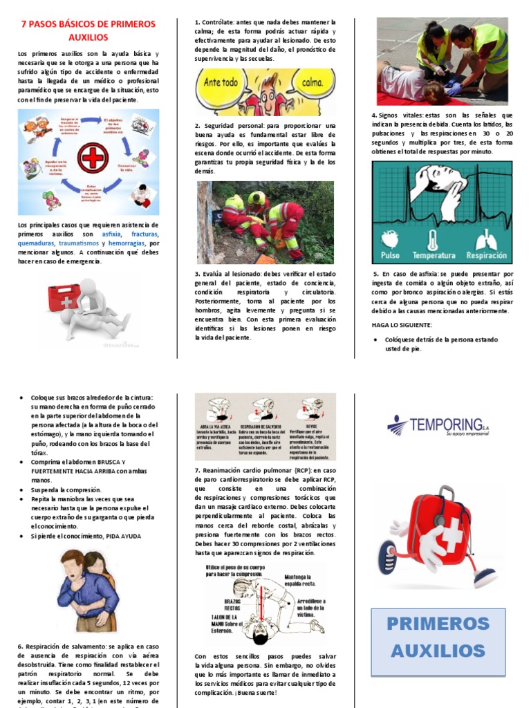 Folleto Primeros Auxilios | PDF | Reanimación cardiopulmonar | Primeros auxilios