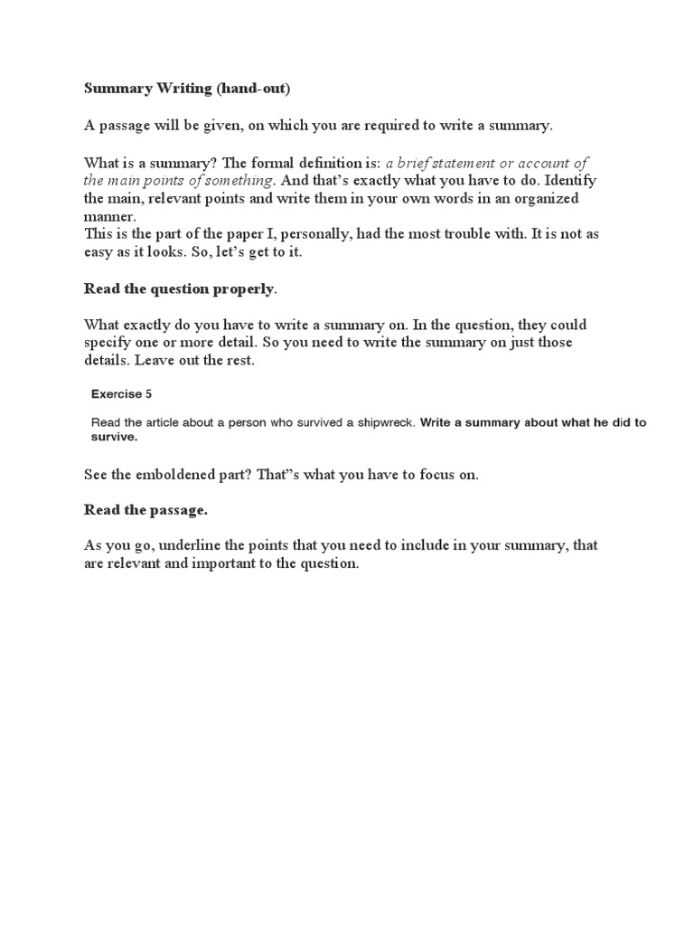 Summary Writing Handout | Download Free PDF | Cognitive Science ...