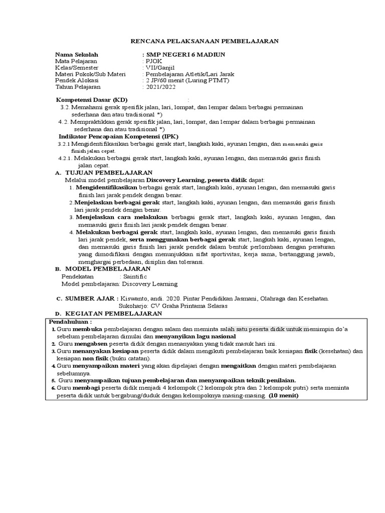 RPP Atletik Lari Sprint | PDF | Karier & Perkembangan | Sains & Matematika