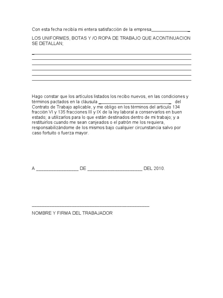 Recibo de Uniformes Botas Y-O Ropa de Trabajo | PDF