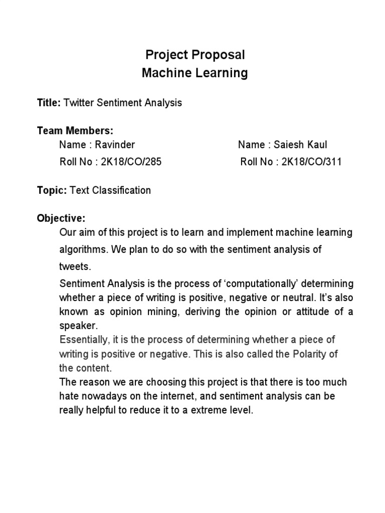 Project Proposal Machine Learning: Title: Team Members | PDF