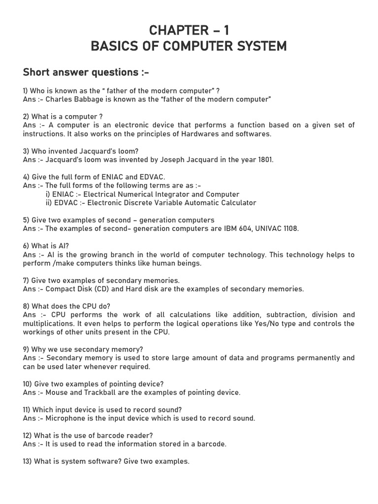 An Introduction to the Fundamental Components and Basic Operations of a Computer System | PDF ...