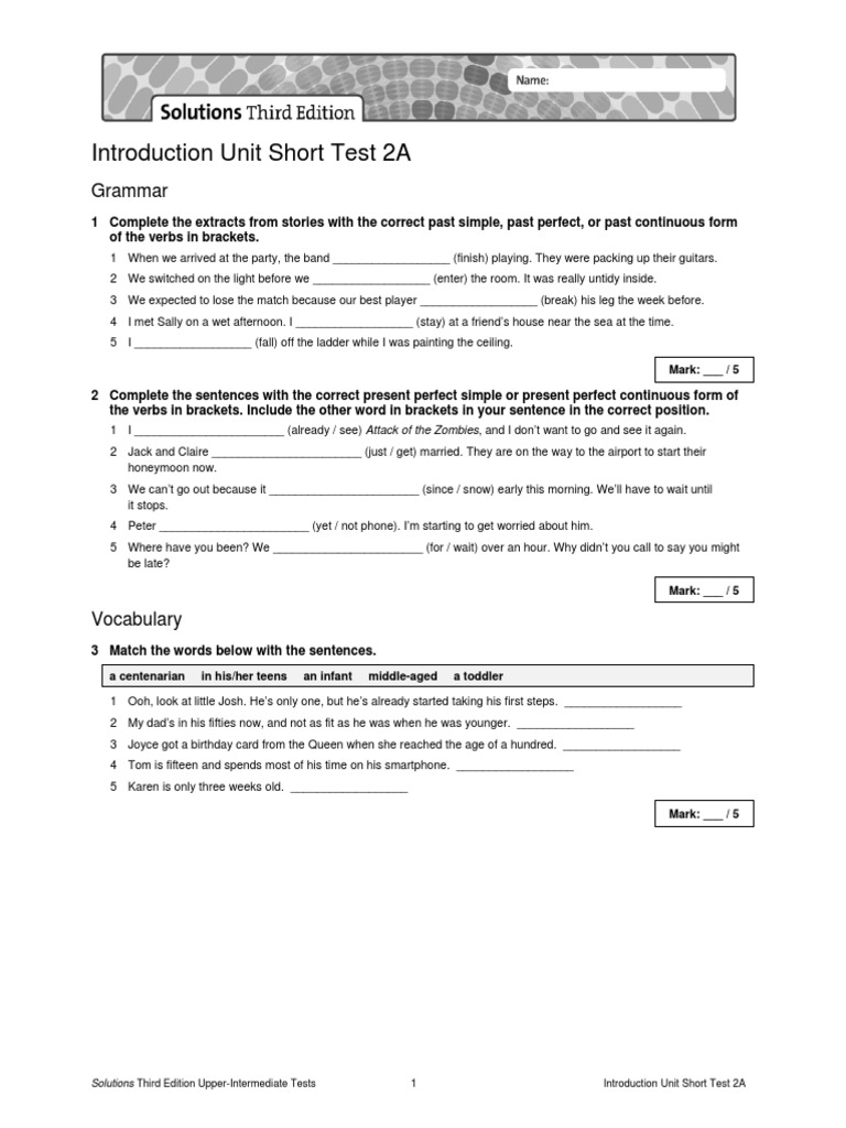 Sol3e Uppint U0 Short Test 2D | PDF | Grammar | Linguistics Sol3e Uppint U0 Short Test 2D | PDF | Grammar | Linguistics