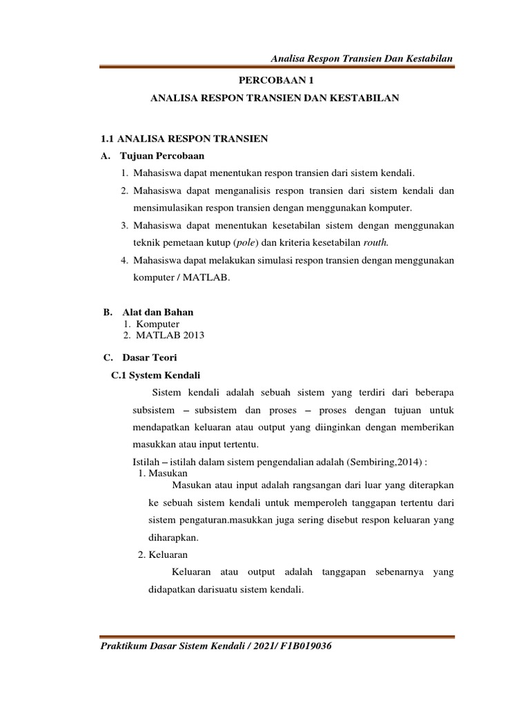 Modul 1 Praktikum Dasar SIstem Kendali | PDF | Sains & Matematika Modul 1 Praktikum Dasar SIstem Kendali | PDF | Sains & Matematika