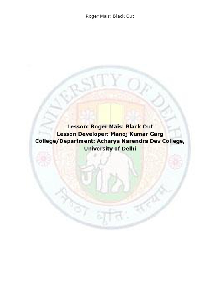 Lesson Roger Mais Black Out Lesson Developer Manoj Kumar | PDF | Social ...