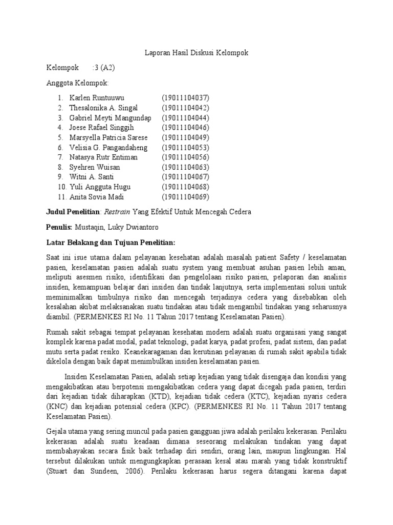 Laporan Hasil Diskusi Kelompok 3 Kelas A2 Kep Jiwa Pdf