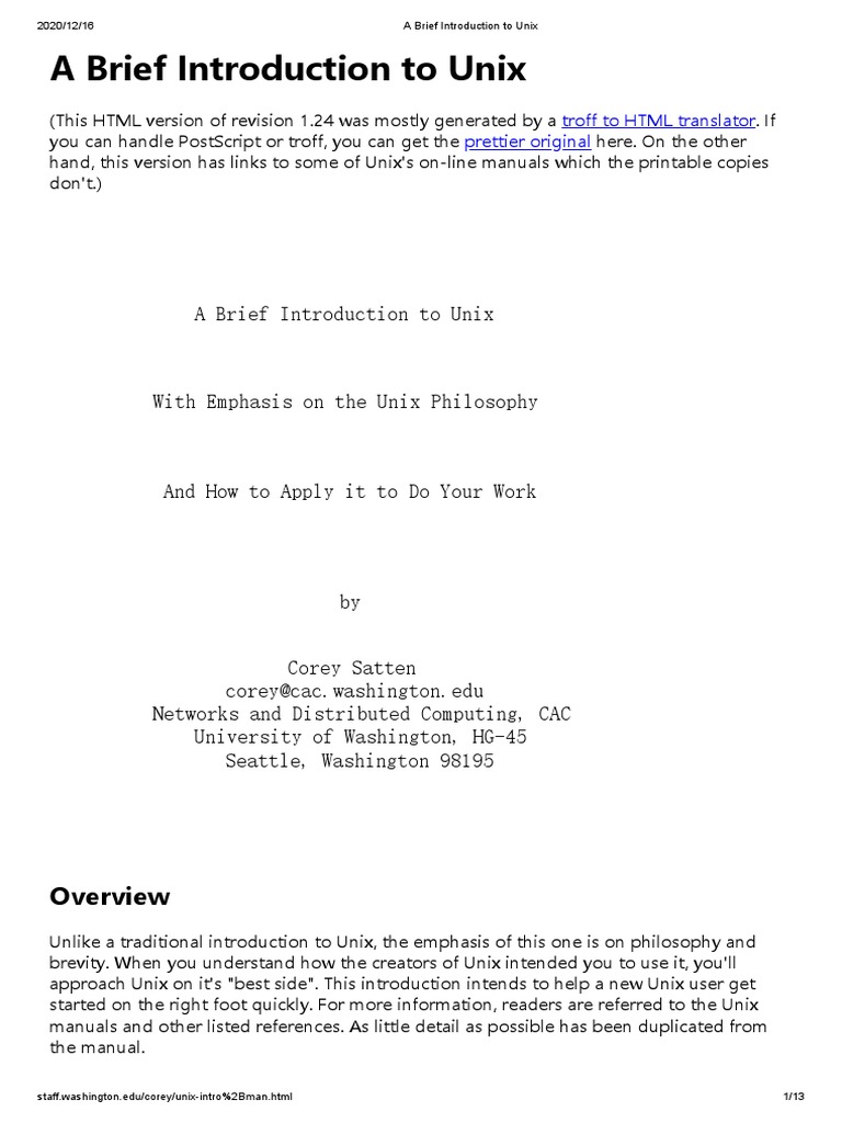A Brief Introduction To Unix | PDF | Software | Unix A Brief Introduction To Unix | PDF | Software | Unix