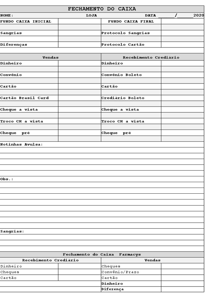 Folha de Caixa | PDF