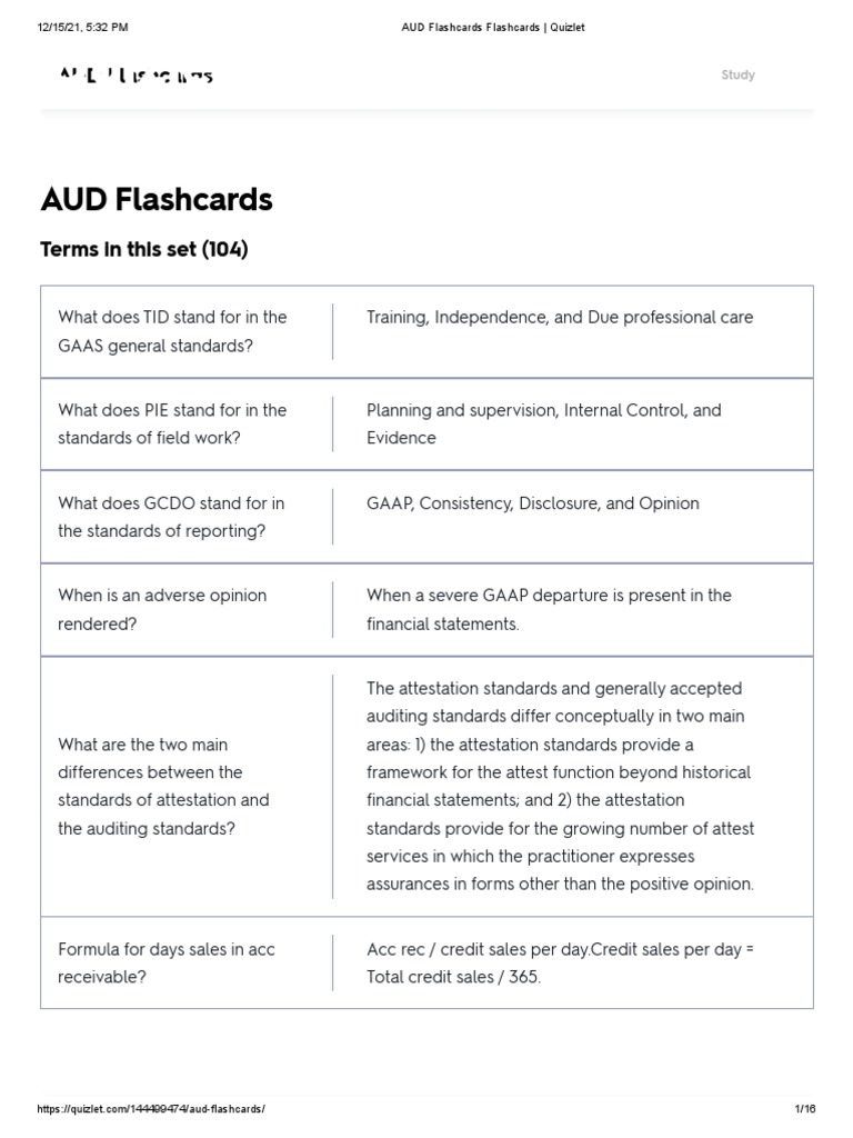 AUD Flashcards Flashcards - Quizlet | Download Free PDF | Financial Audit | Audit