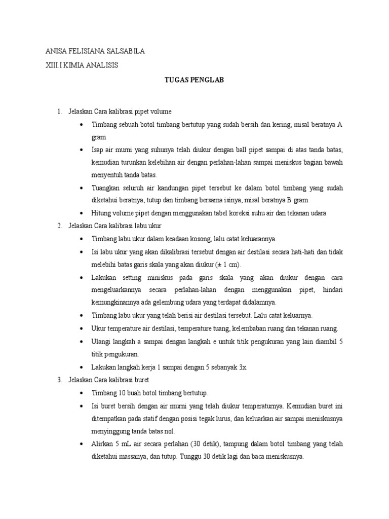 Kalibrasi Alat Gelas (Penglab 27 Nov 2020) | PDF