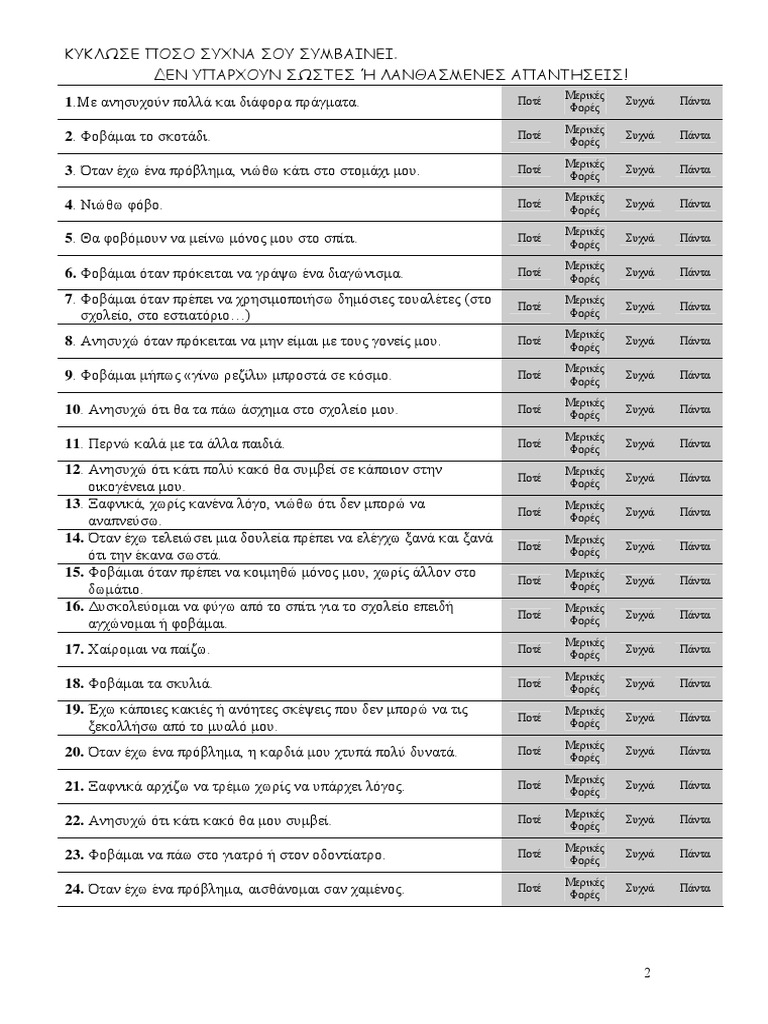 SPENCE CHILDREN'S ANXIETY SCALE (Scas) - Min | PDF