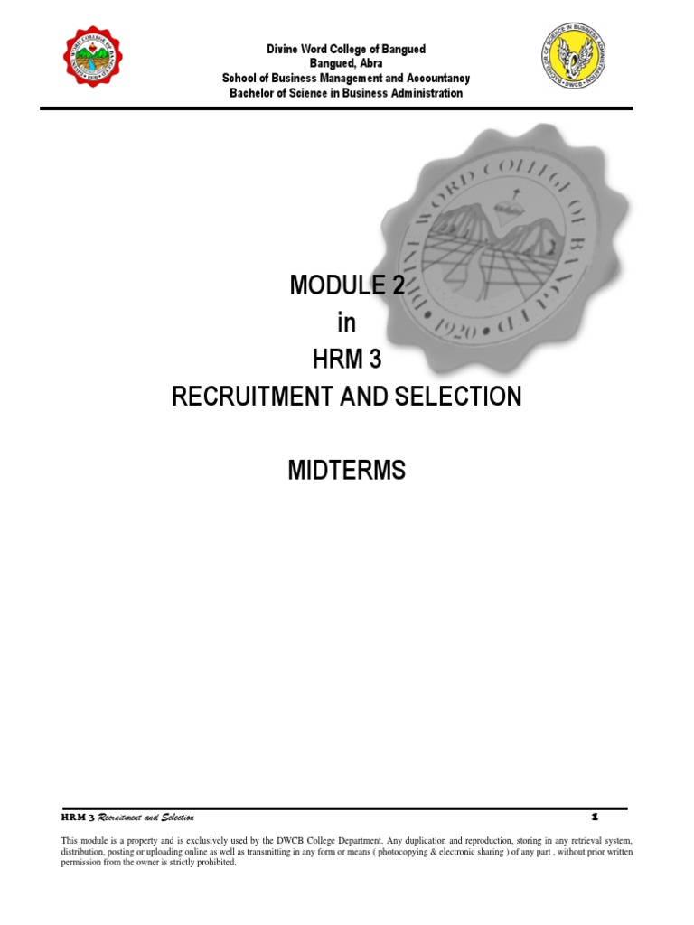 HRM 3: Recruitment and Selection Module | PDF | Recruitment | Human ...