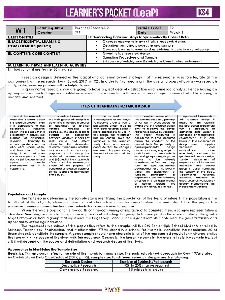 Grade 12 Research Design Guide | PDF | Sampling (Statistics) | Validity ...