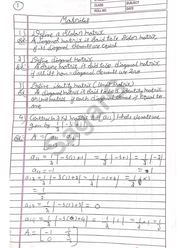 Matrices and Determinants by (Question Bank) SagarG | PDF | Matrix Theory