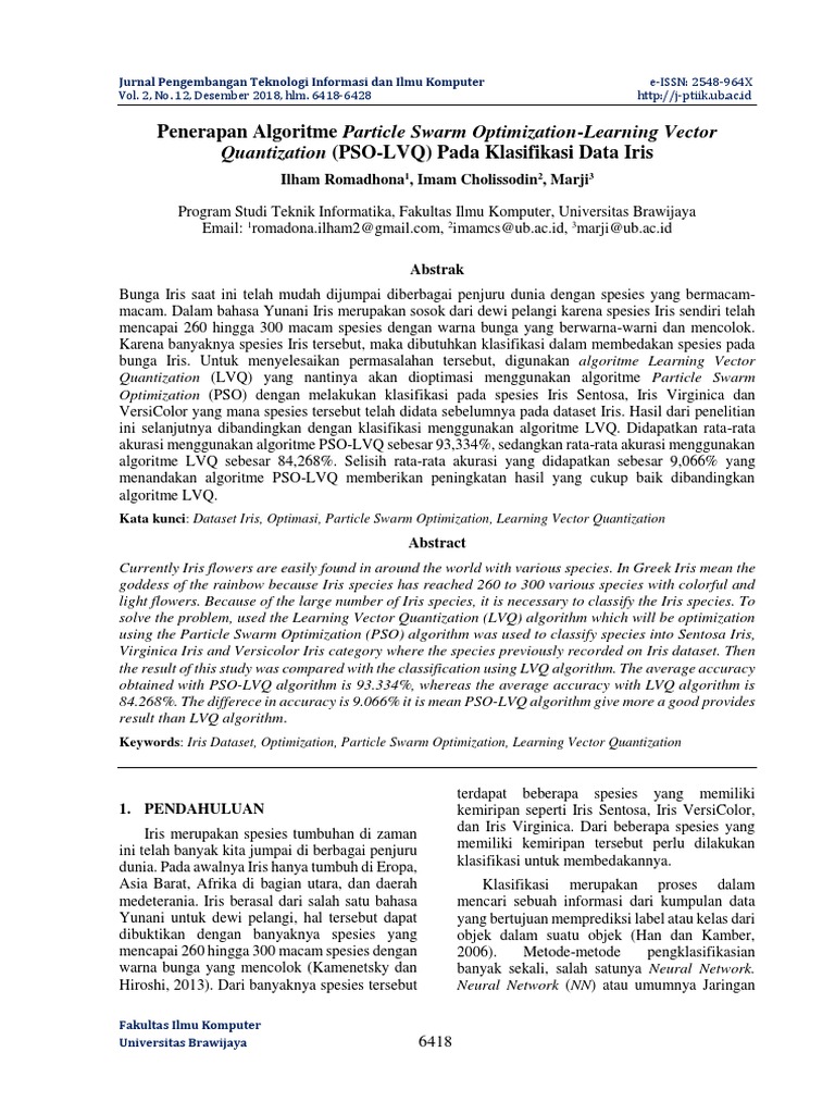 Penerapan Algoritme Particle Swarm Optimization-Learning Vector | PDF