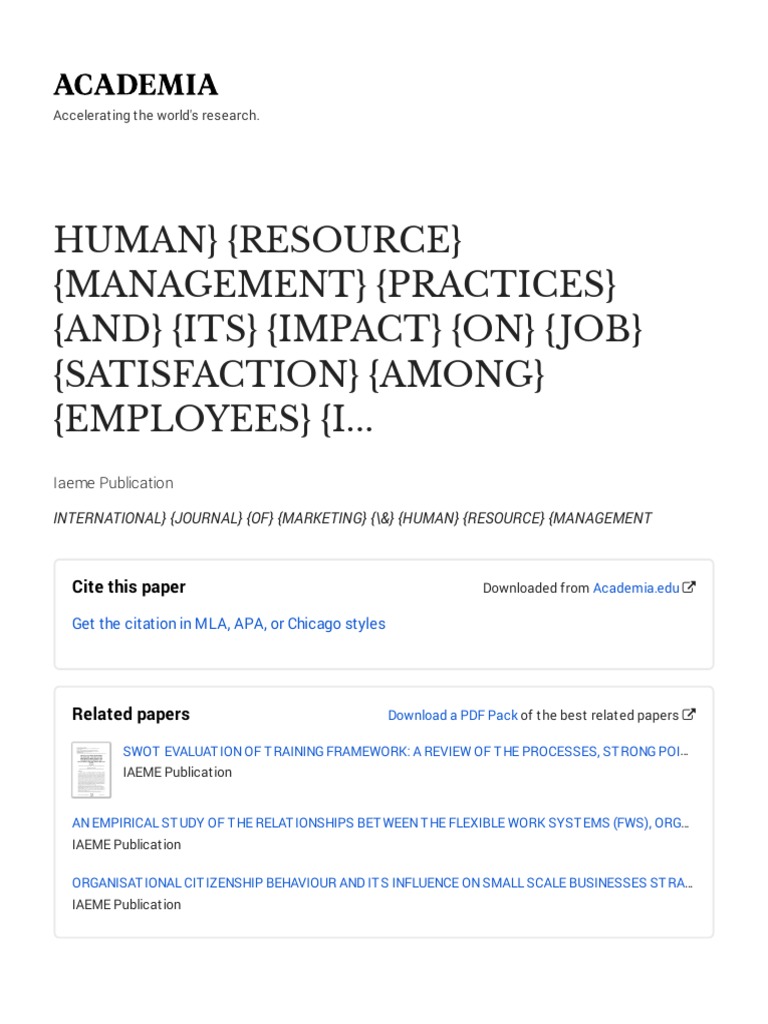 Human) (Resource) (Management) (Practices) (And) (Its) (Impact) (On) (Job) (Satisfaction) (Among ...