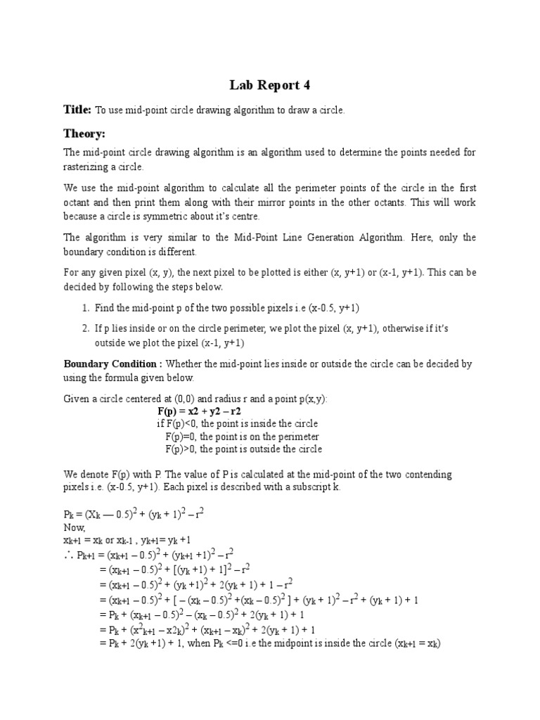 Mid-Point Circle Drawing Algorithm | PDF | Mathematics | Algorithms