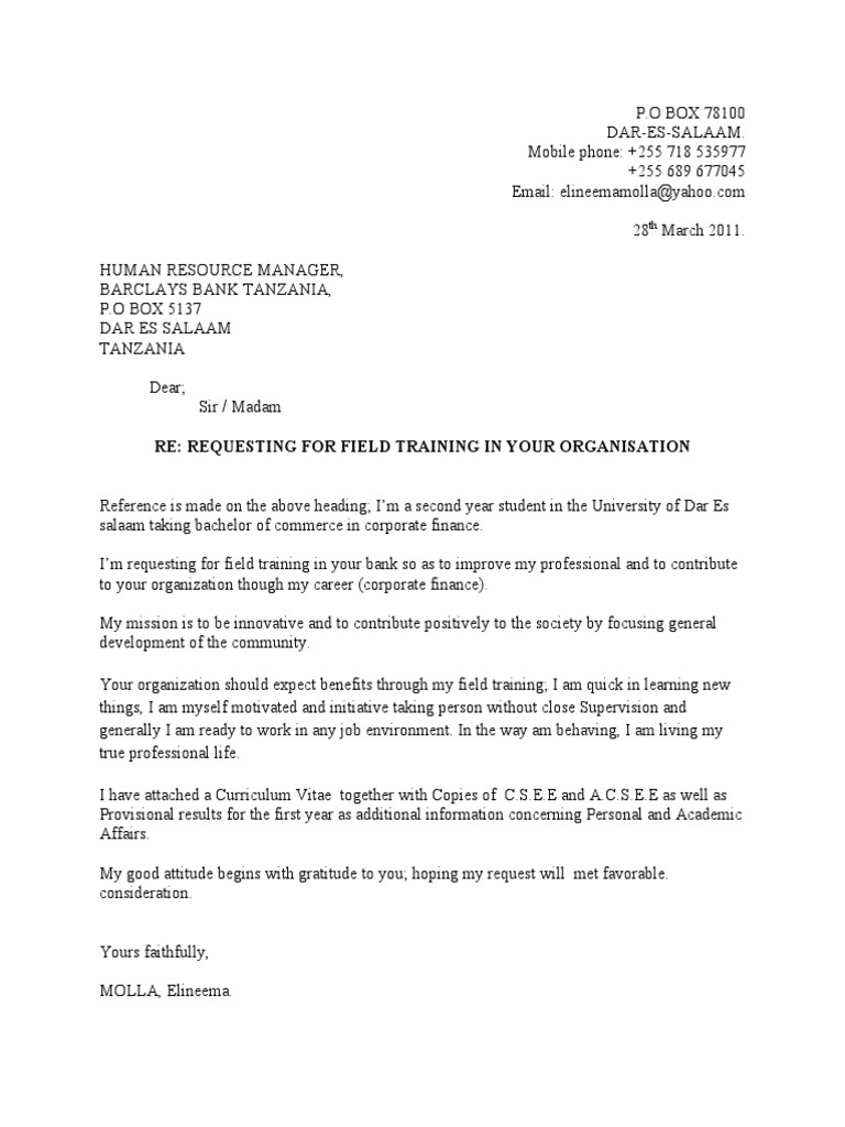 Field Training Request at Barclays Bank | PDF