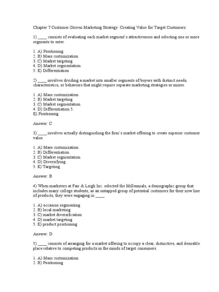 Chapter 7 Test Bank Answers | PDF | Market Segmentation | Marketing Chapter 7 Test Bank Answers | PDF | Market Segmentation | Marketing