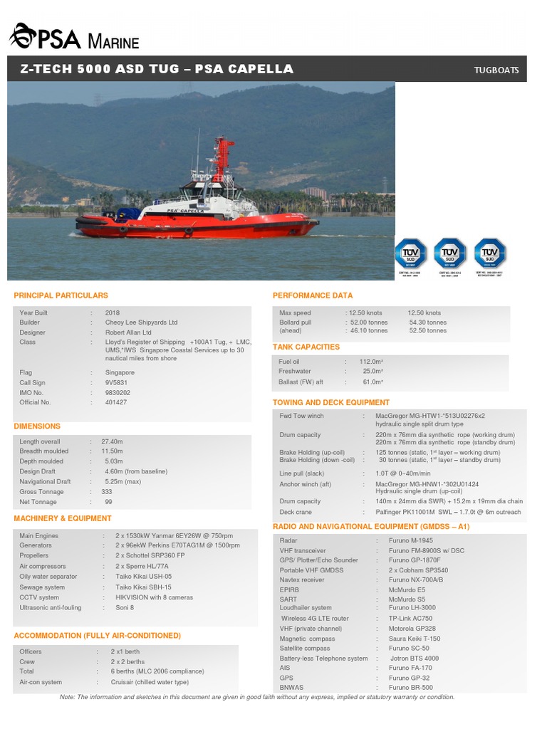 Z Tech 5000 Asd Tug Psa Capella | PDF | Tugboat | Tonnage